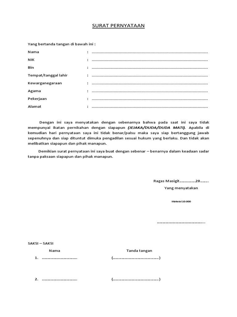 Surat Pernyataan 1 | PDF