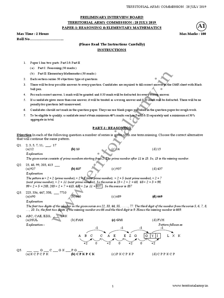 Territorial Army Exam Paper 2019 | PDF | Color