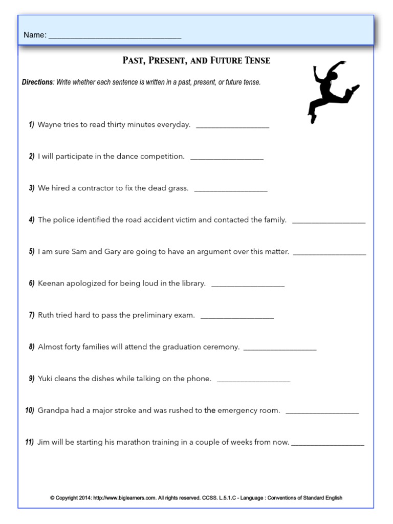 Directions: Write Whether Each Sentence Is Written in A Past, Present ...