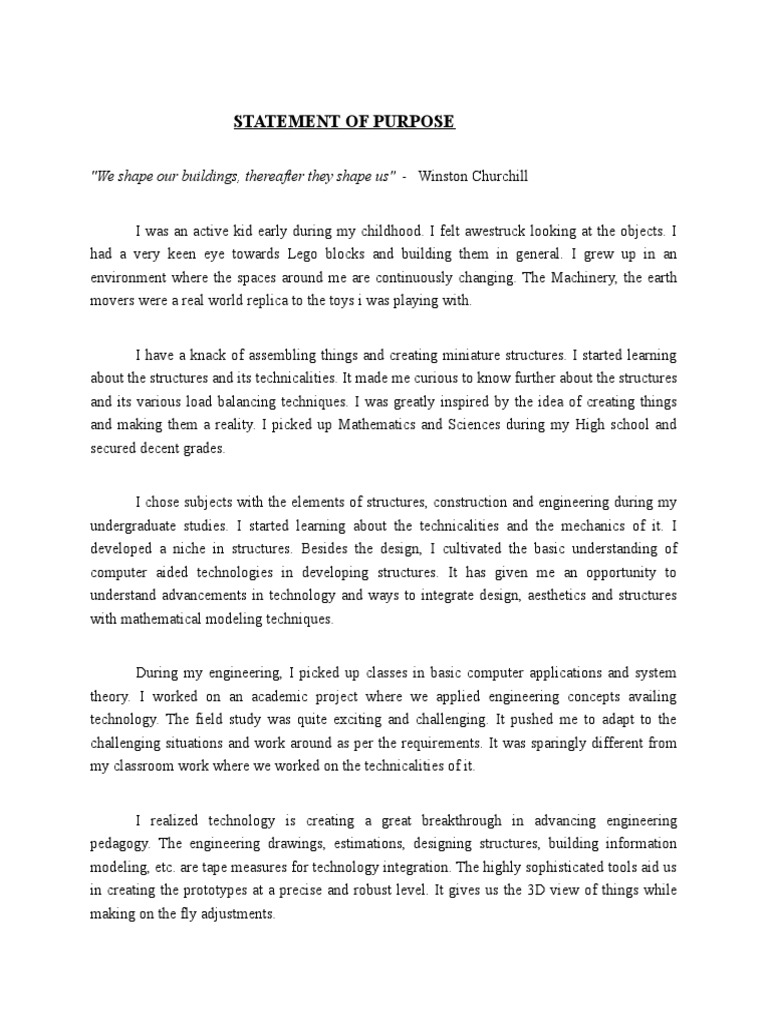 Statement Purpose Engineering Career | PDF | Engineering | Teaching ...