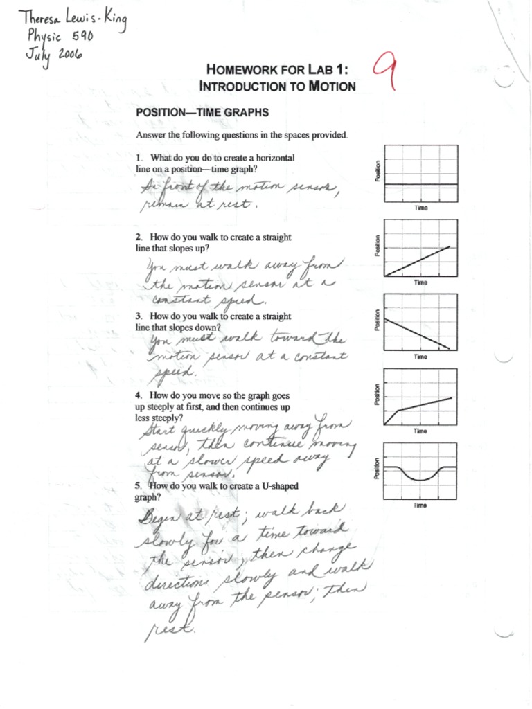 Homework For Lab 1: Introduction To Motion: Position-Time Graphs | PDF