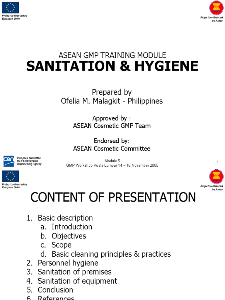 Sanitation & Hygiene: Asean GMP Training Module | PDF | Hygiene ...