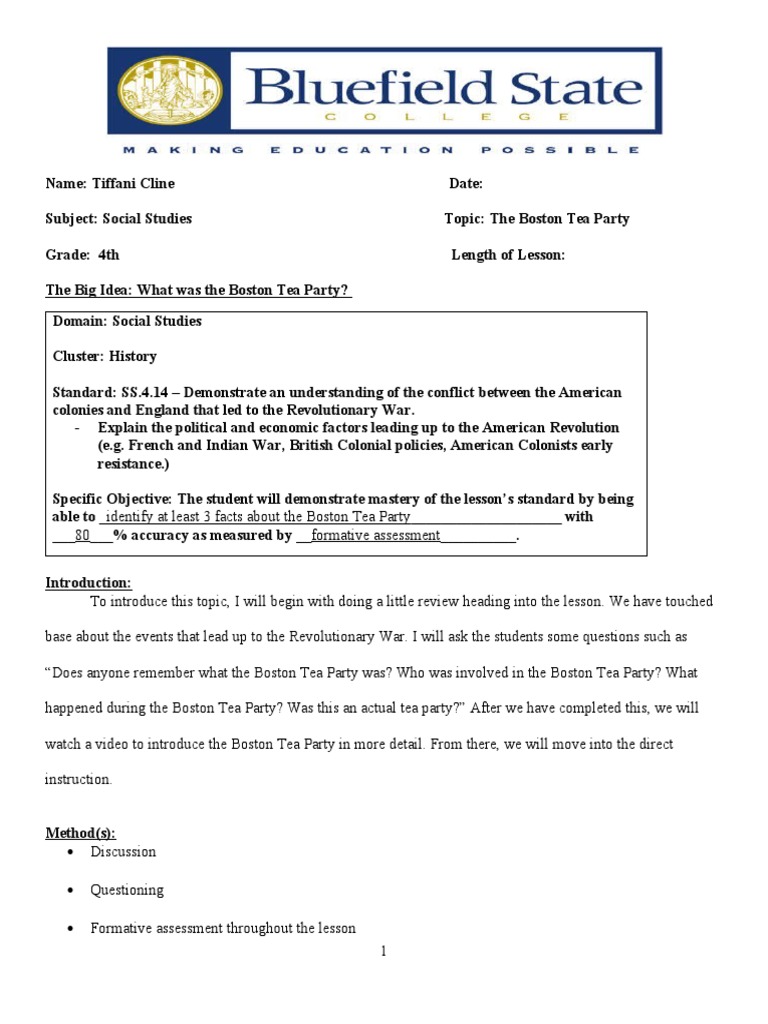 Boston Tea Party Lesson Plan for Kids | PDF | American Revolution ...