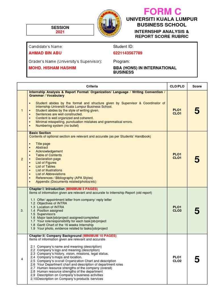 Report Contents & Marks Guidelines BBA (Hons) in International Business ...