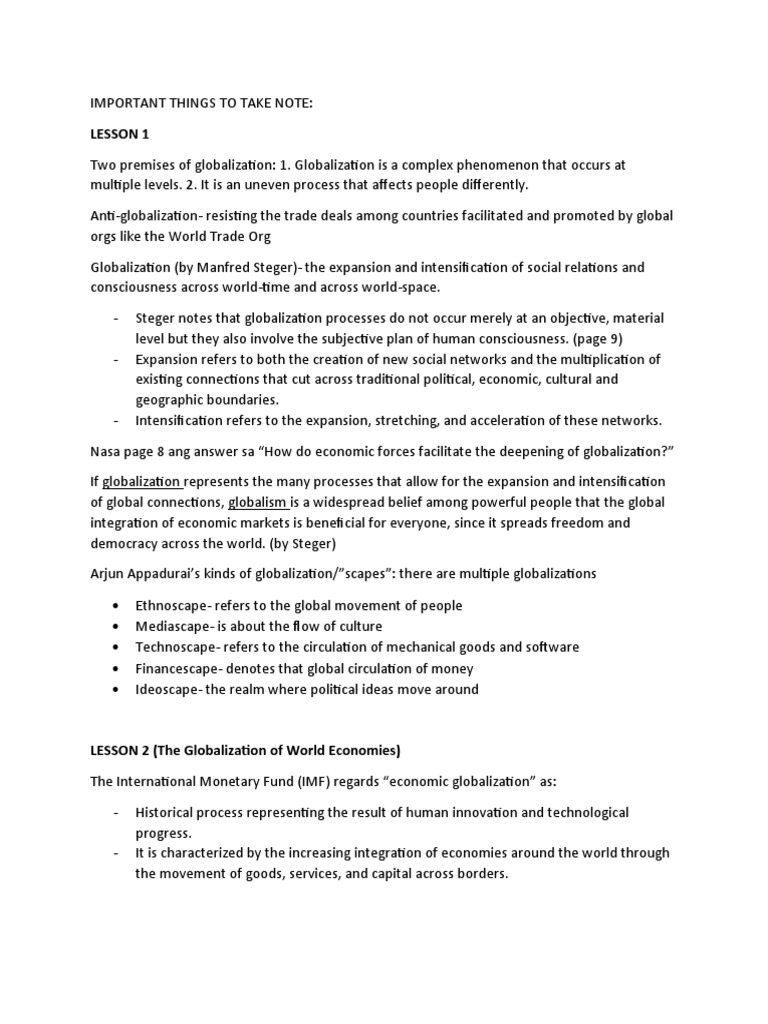 The Contemporary World Unit 1 Notes | PDF | Globalization | Globalization