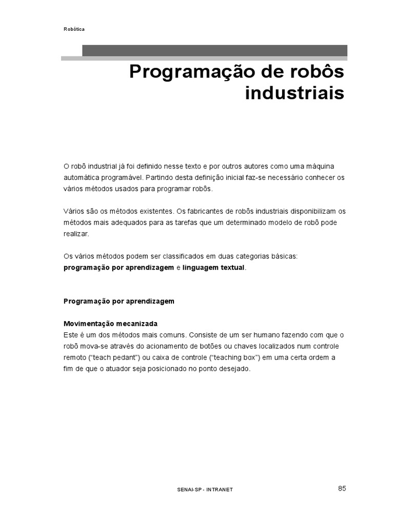 Programacao de Robos Industriais | PDF | Robô | Robótica