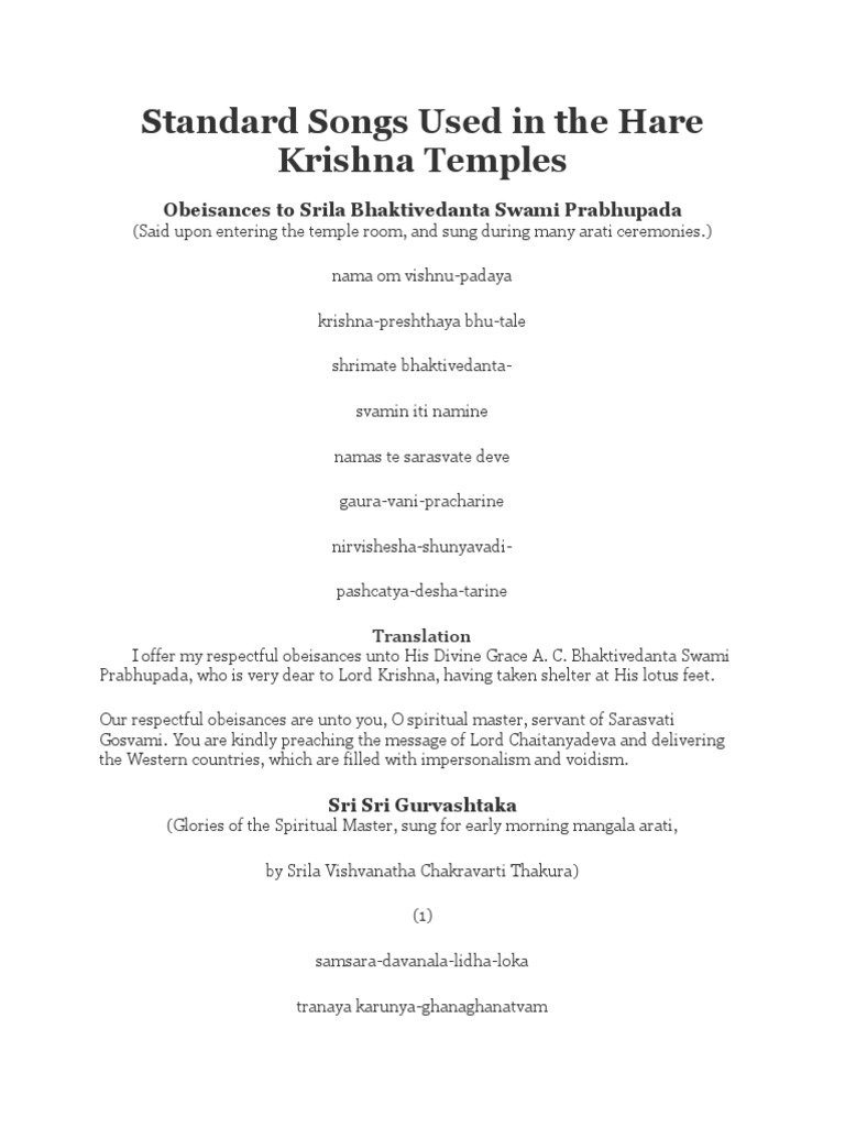 Standard Songs Used in ISKCON Temple | PDF | Bhagavad Gita | Krishna