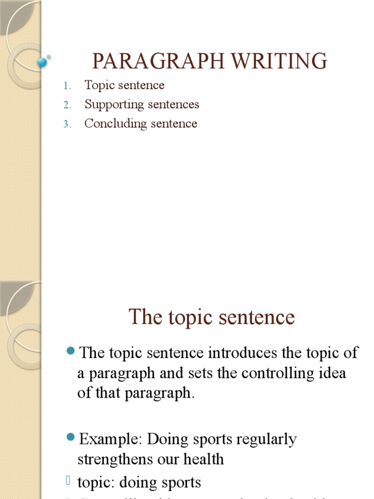 Paragraph Writing: Topic Sentence Supporting Sentences Concluding ...