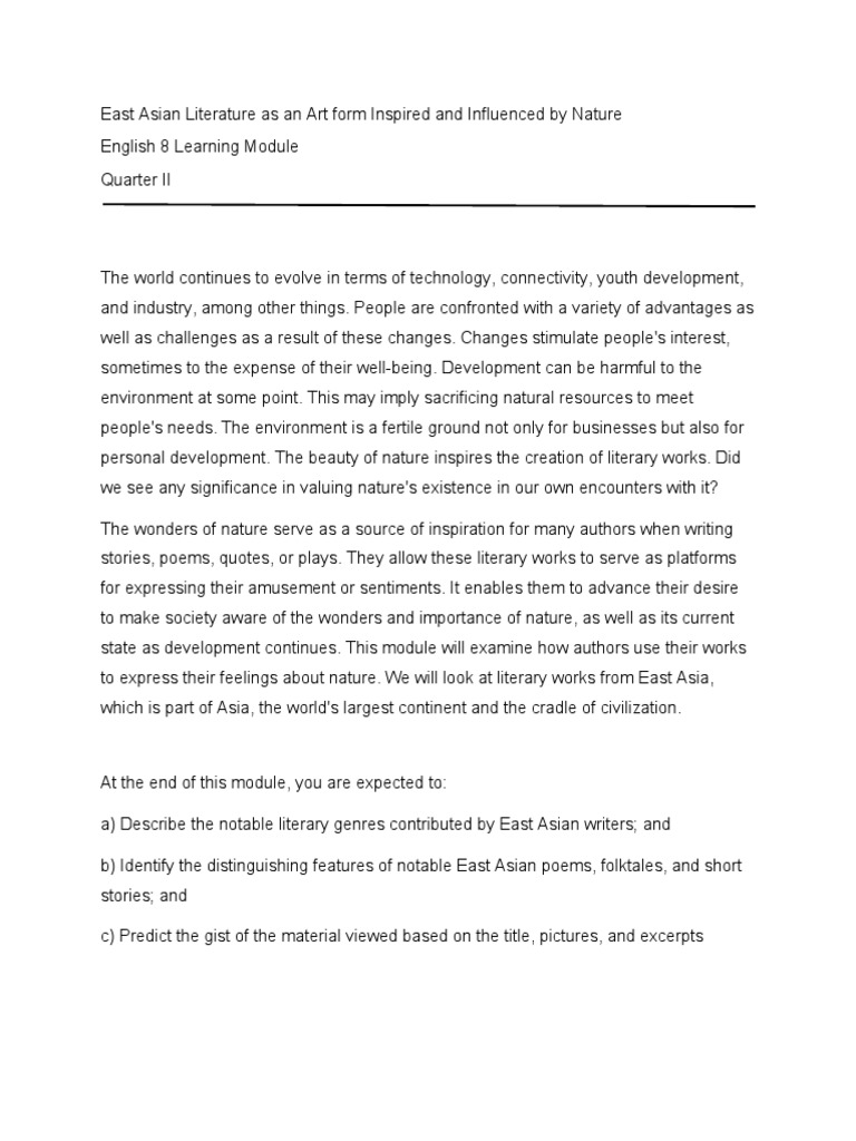 East Asian Literature As An Art Form Inspired and Influenced by Nature ...