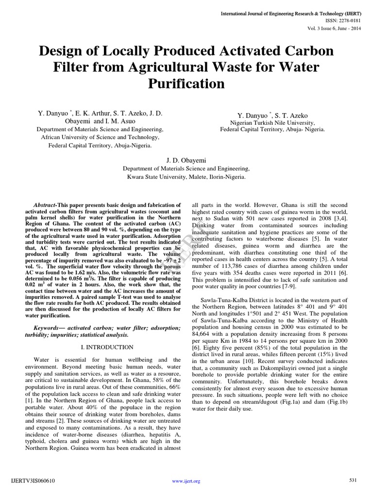 Design of Locally Produced Activated Carbon Filter From Agricultural ...