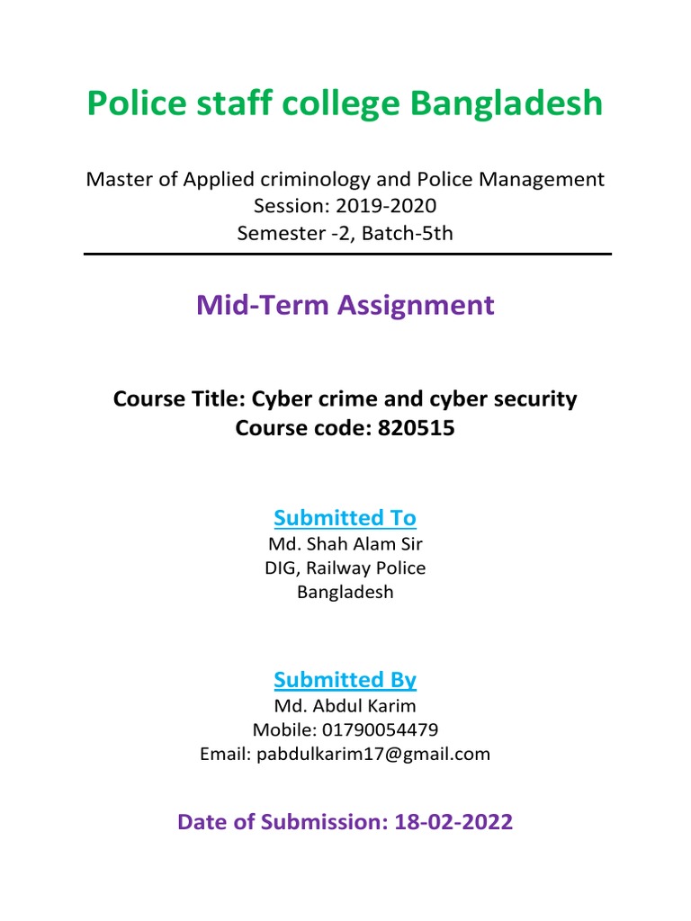 Police Staff College Bangladesh: Mid-Term Assignment | PDF | Computer ...
