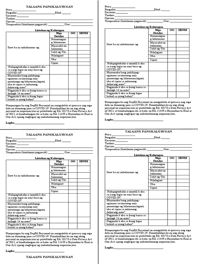 Health Declaration Form Tagalog | PDF