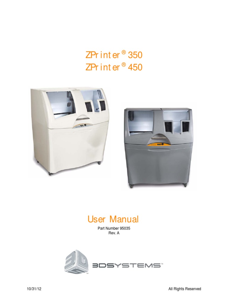 ZPrinter 350 and 450 User Manual | PDF | Printer (Computing) | 3 D Printing