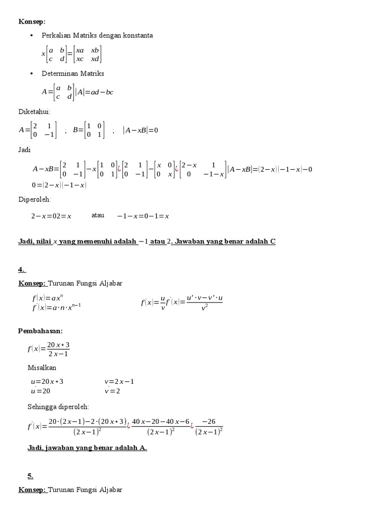 Perkalian Matriks Dengan Konstanta: Konsep | PDF