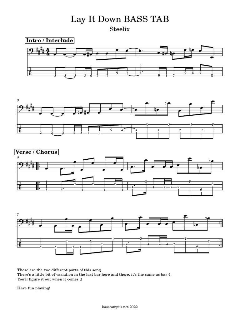 Lay It Down Bass Tab | PDF