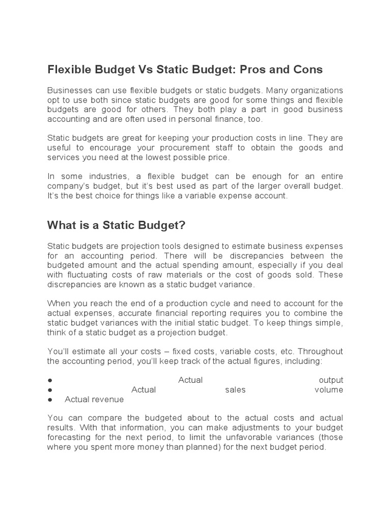 Flexible Budget Vs Static Budget | PDF | Budget | Cost Accounting