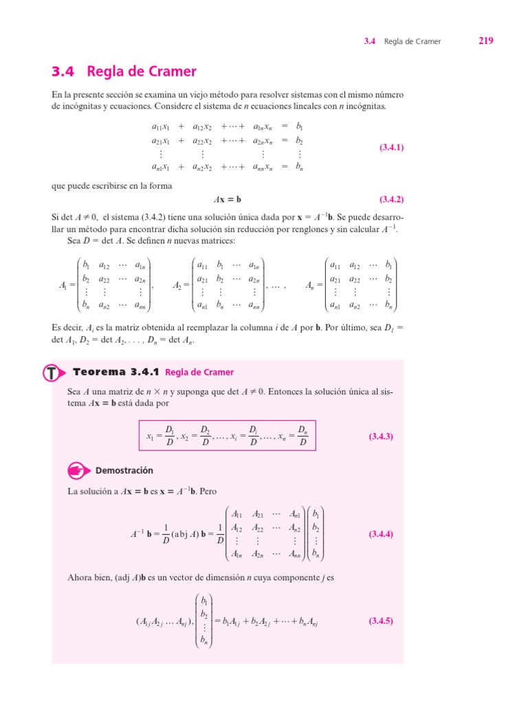Regla de Cramer para Sistemas de Ecuaciones Lineales | PDF | Matriz (Matemáticas) | Determinante