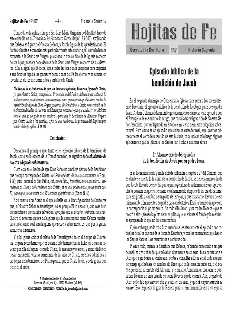 Hojitas de Fe 447 - A4 - Episodio Bíblico de La Bendición de Jacob ...