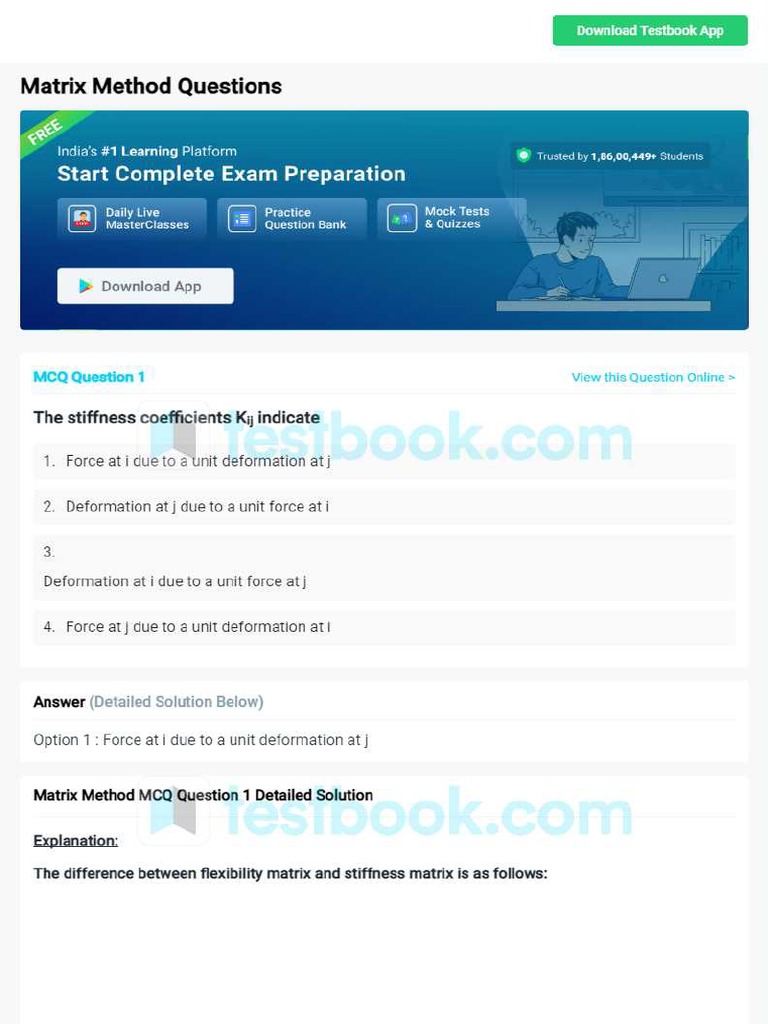 MCQ On Matrix Method 5eea6a0839140f30f369d825 | PDF