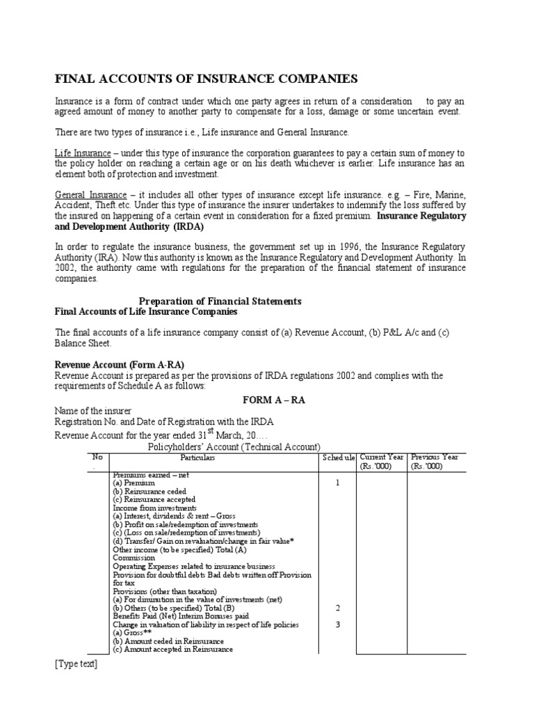 Com203 - Final Accounts of Insurance Companies | PDF | Insurance | Life ...