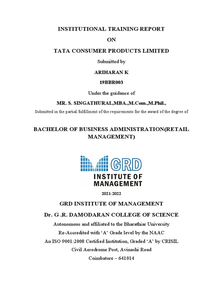 Institutional Training at TATA Consumer Products | PDF | Academic ...