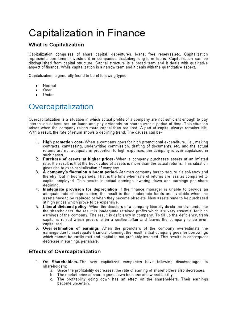 Capitalization in Finance | PDF | Profit (Economics) | Dividend