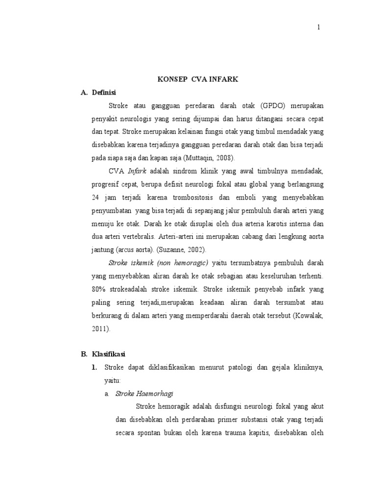 Konsep Cva Infark A. Definisi: Stroke Iskemik (Non Hemoragic) Yaitu Tersumbatnya Pembuluh Darah ...