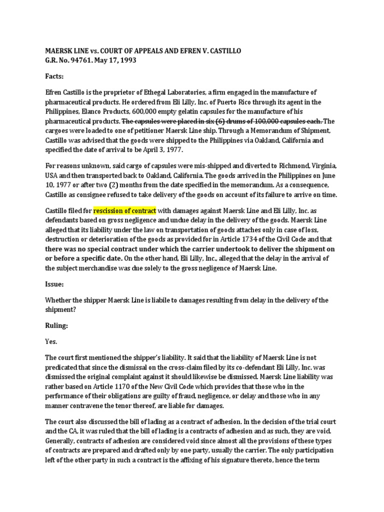 Delayed Delivery and Damages: The Court of Appeals Rules on Maersk Line ...