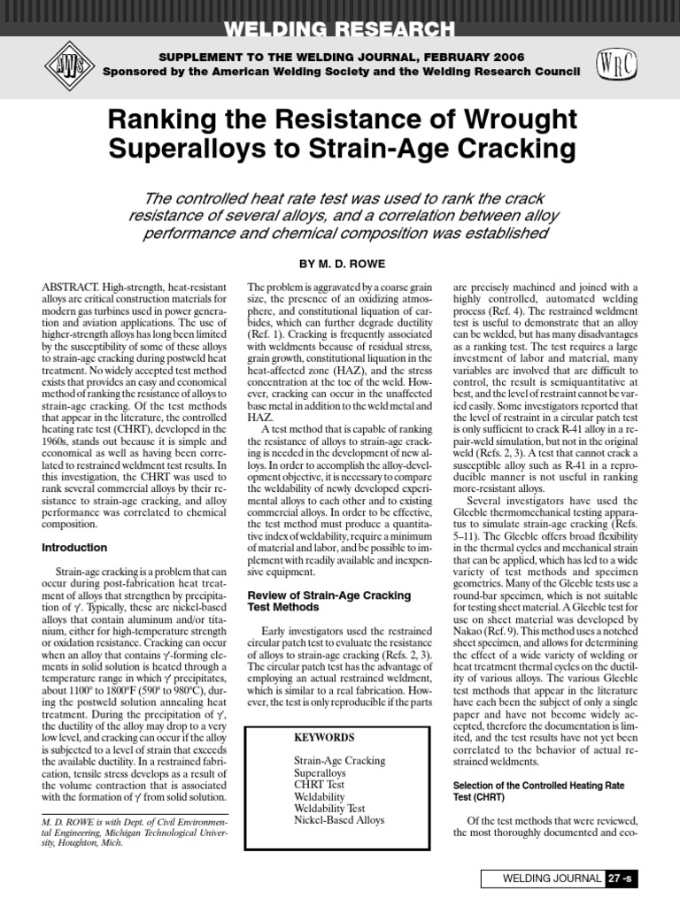 Ranking The Resistance of Wrought Superalloys To Strain-Age Cracking | PDF