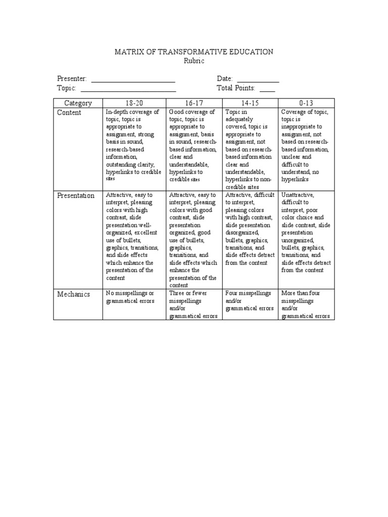 Rubric For Matrix | PDF | Cognitive Science | Cognition
