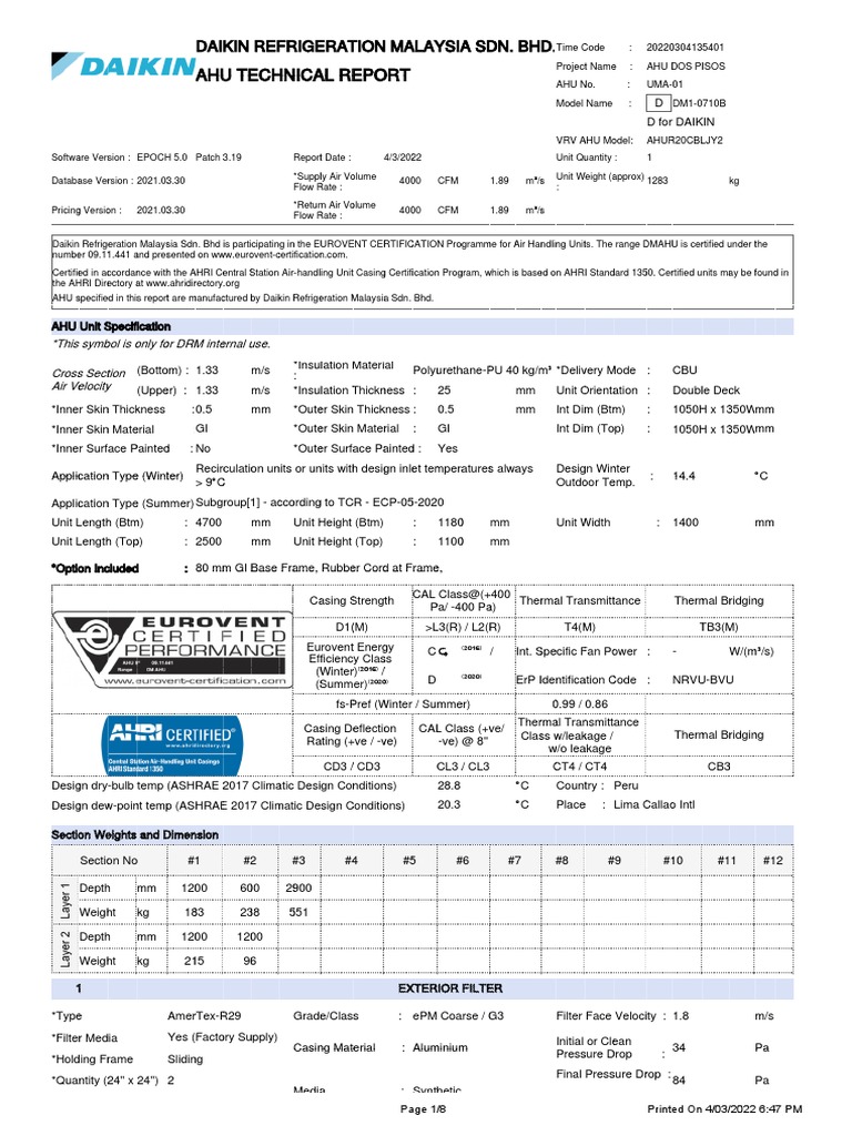 Ahu Dos Pisos-Uma-01-Dm1-0710b | PDF | Humidity | Electric Motor