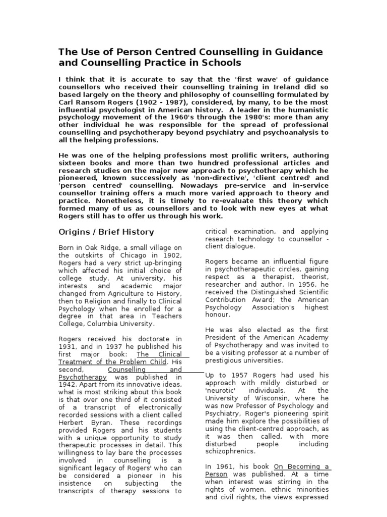 Person Centred Counselling | PDF | Humanistic Psychology | Psychotherapy