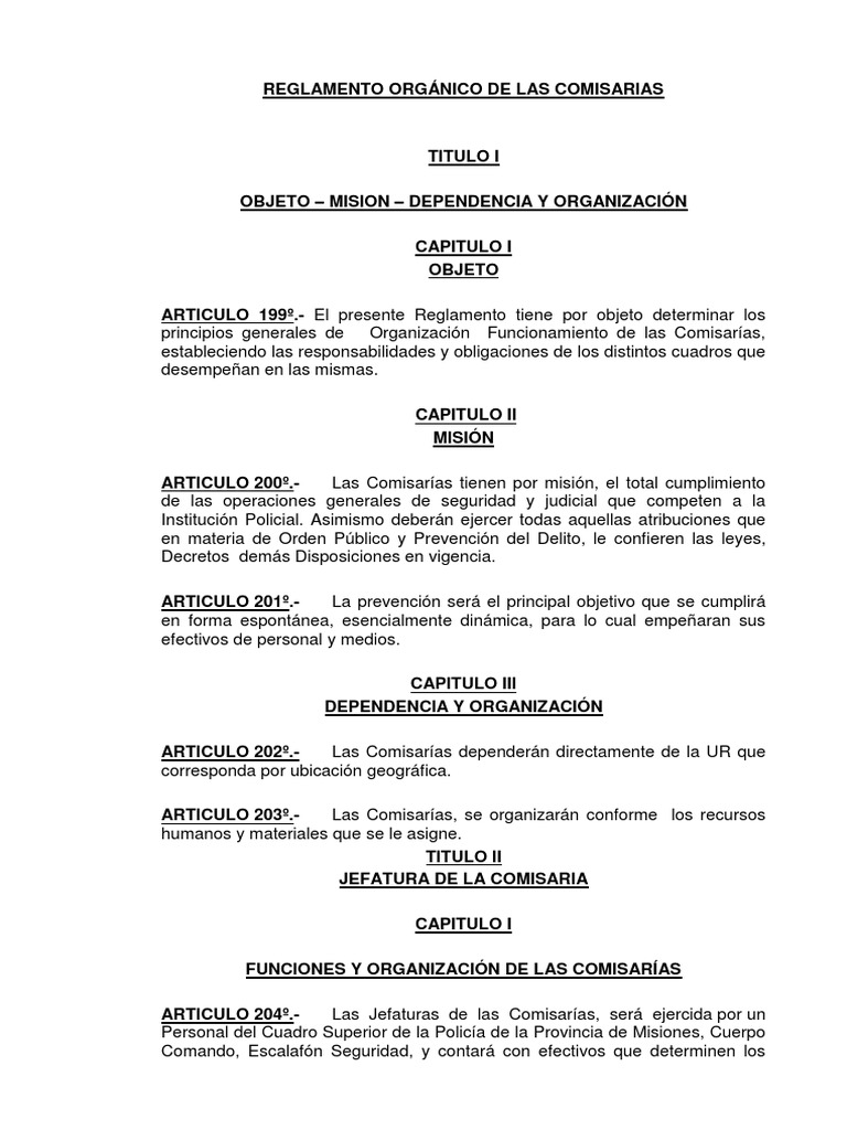 Reglamento Organico de Las Comisarías | PDF