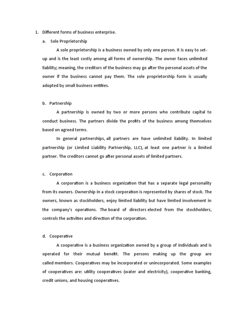 Types of Business Enterprises Explained | PDF | Partnership | Corporations