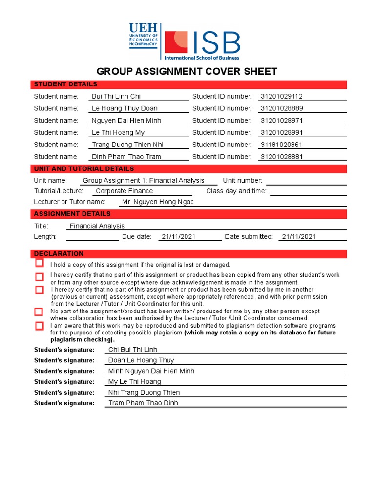 Group Assignment Cover Sheet: Student Details | PDF | Investing | Stocks
