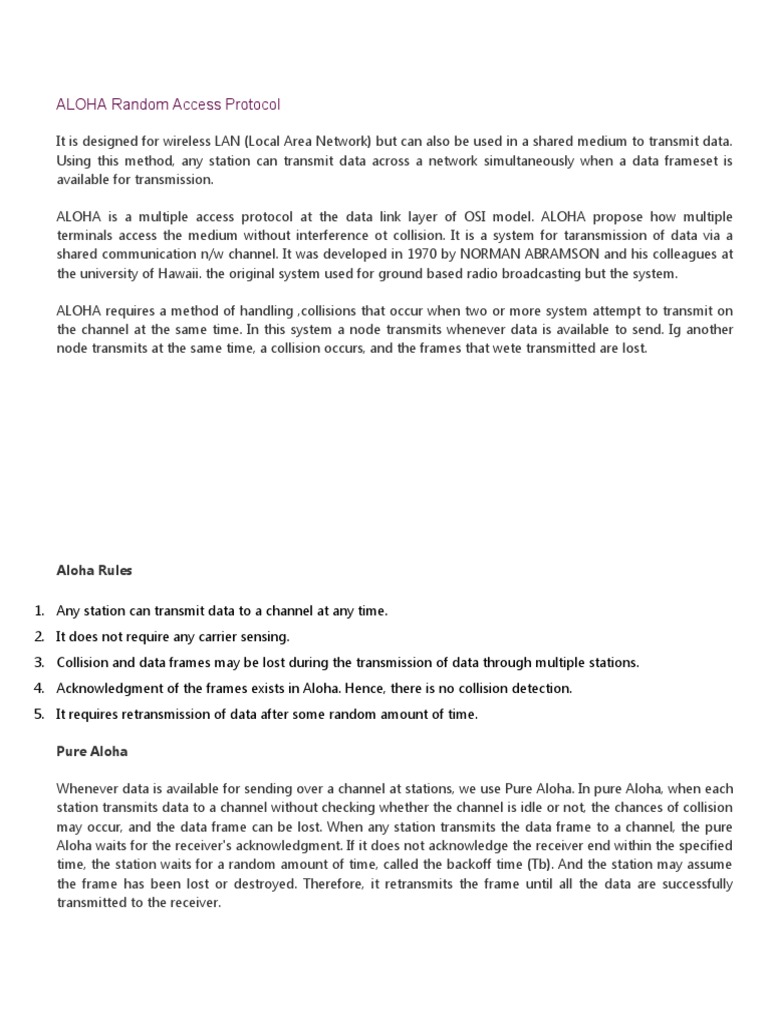 ALOHA Random Access Protocol | Download Free PDF | Telecommunications | Communication