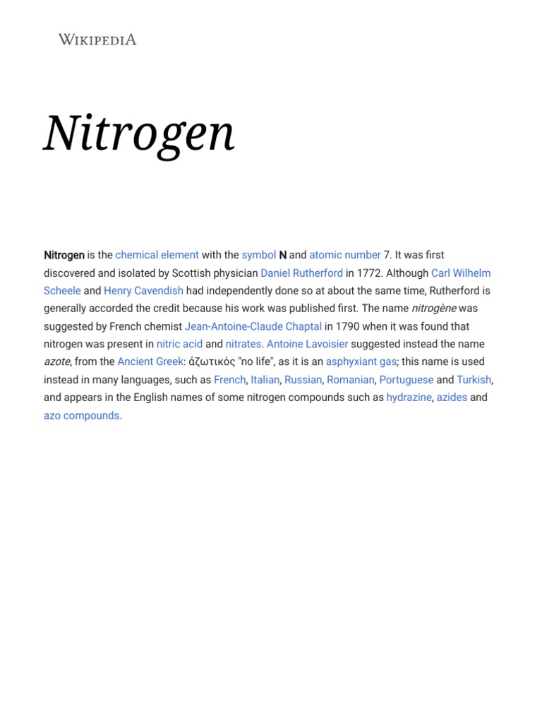 Nitrogen - Wikipedia | Download Free PDF | Nitrogen | Nitric Acid