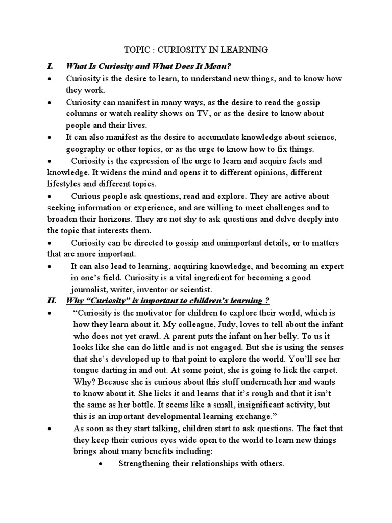I. What Is Curiosity and What Does It Mean? | PDF | Curiosity ...
