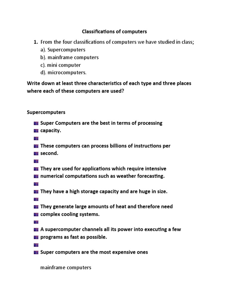 Classifications of Computers. Assignment | PDF | Microcomputers ...