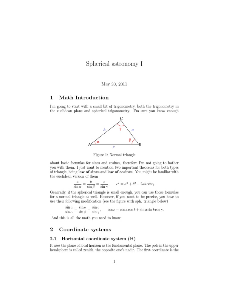 Spherical Astronomy I | PDF | Sine | Trigonometric Functions