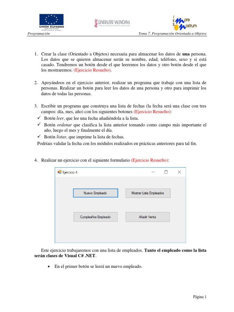 Tema 7 - Ejercicios | PDF | Objeto (informática) | Desarrollo de software