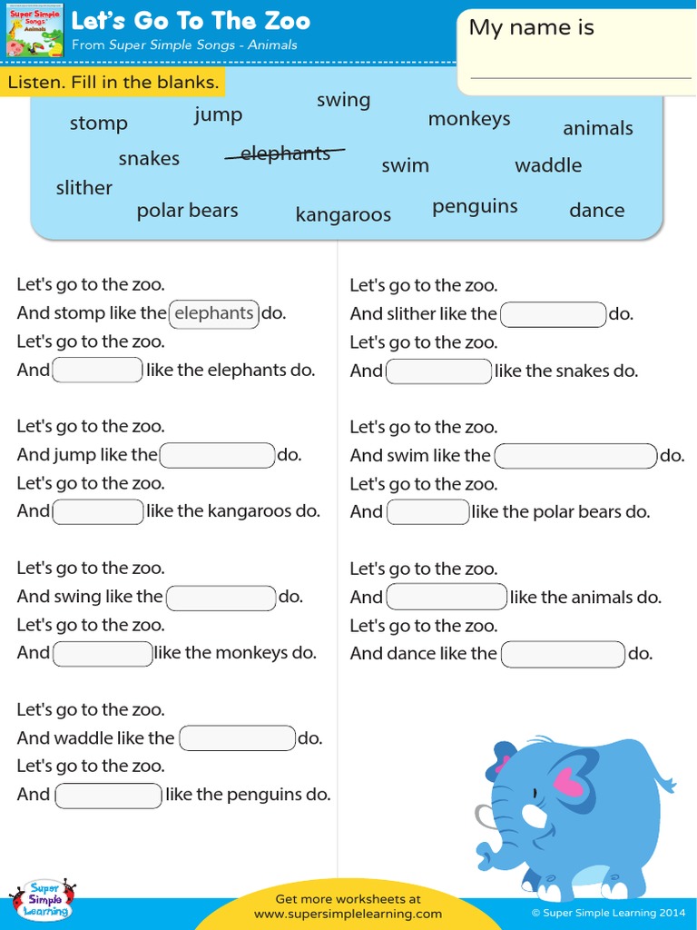 Lets Go To The Zoo Worksheet Fill in The Blanks | PDF | Language Arts ...