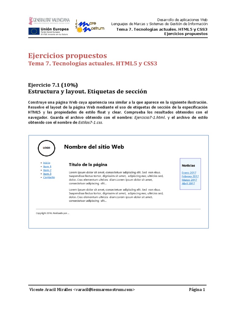 Ejercicios de HTML5 y CSS3 Resueltos | PDF | Red mundial | Internet y web