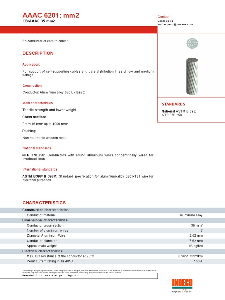 AAAC 35 mm2 aluminum conductor specifications | PDF | Electrical ...