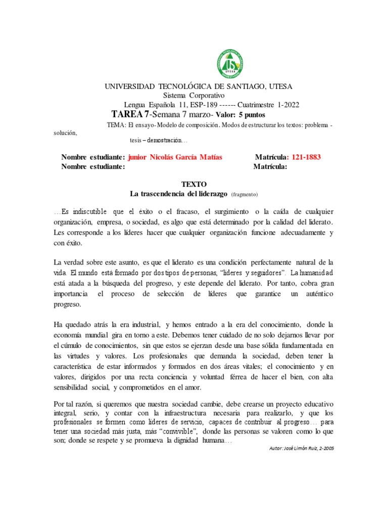 Tarea 7 Esp | PDF | Conocimiento | Liderazgo