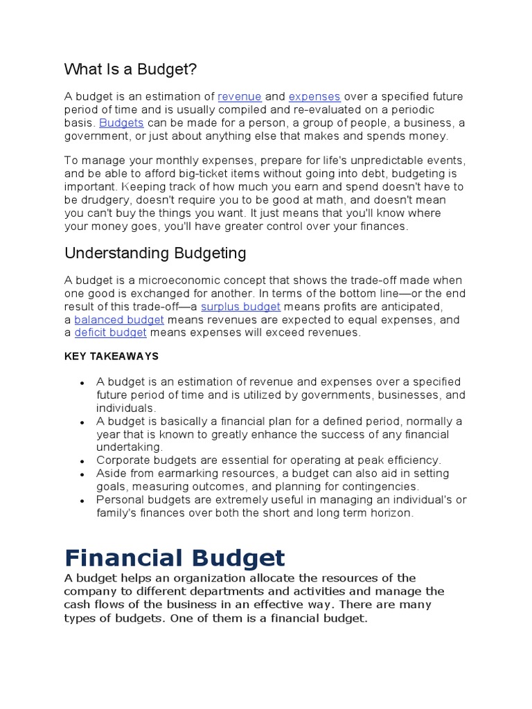 What Is A Budget | PDF | Budget | Goal