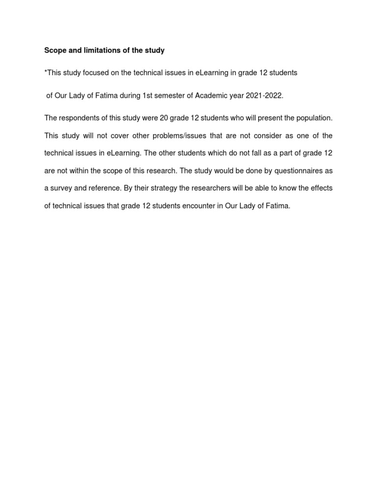 Scope and Limitations of The Study | PDF