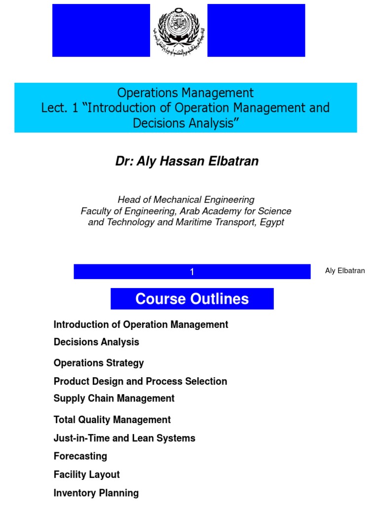 Operation Management Lecture 1 | PDF