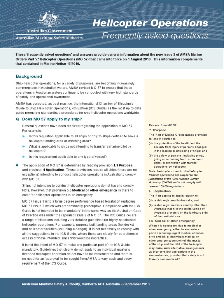 Helicopter Operations: Frequently Asked Questions | PDF | Ships | Emergency