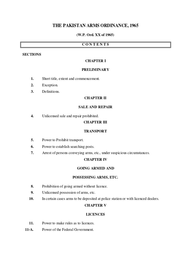 Pakistan Arms Ordinance 1965 Overview | PDF | Gun | Firearms